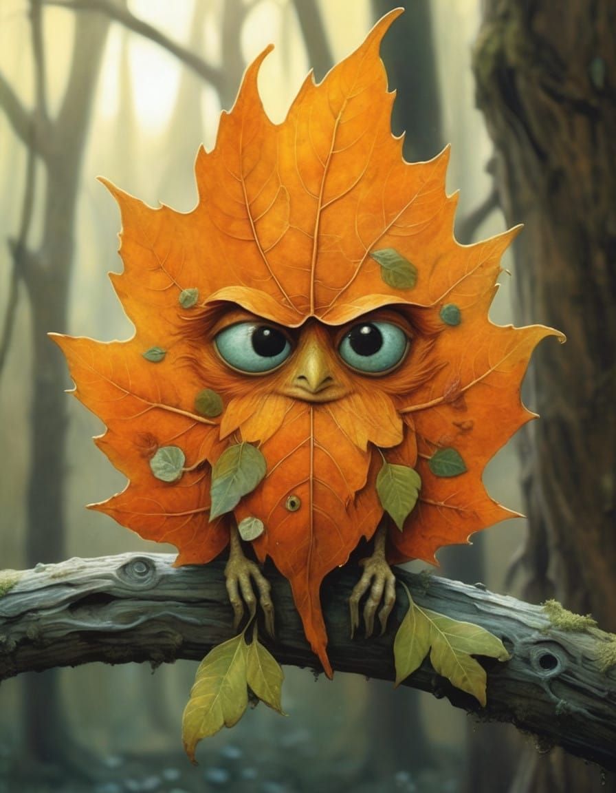 Autumn Leaf Creature in Cozy Melancholy - AI Art