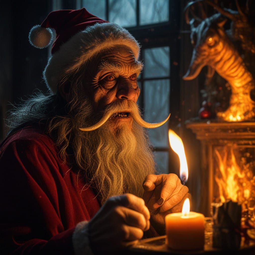 Demonic Santa Claus Illuminated by Fiery Glow - AI Art