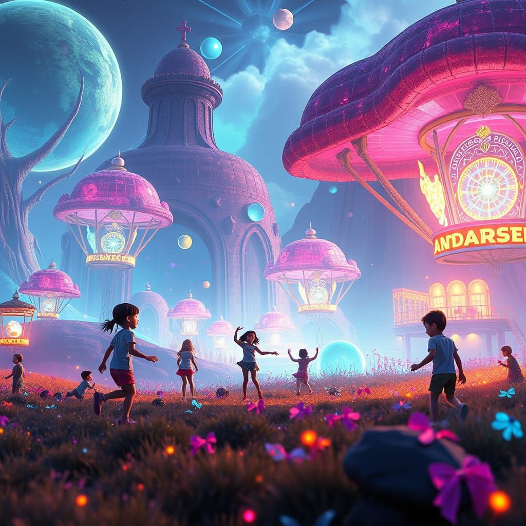 Whimsical Holographic Fantasy Realm with Children ... - AI Art