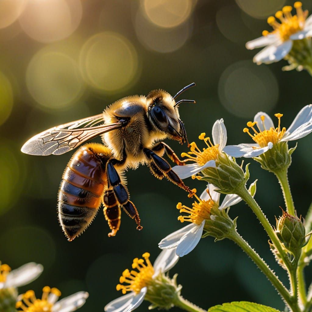 Bees. - Bee Collecting Nectar in Vibrant Sunlight
