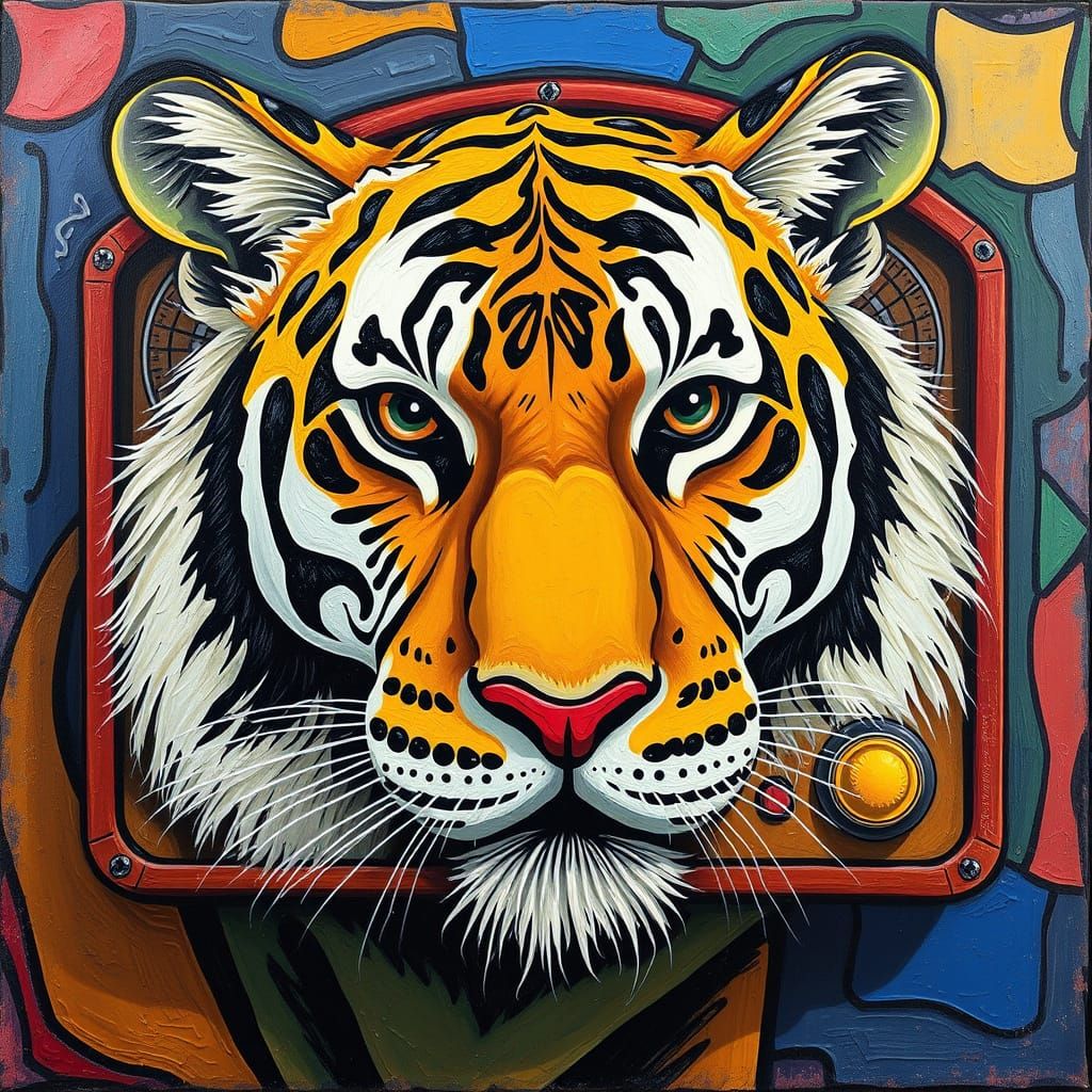 Picasso Radio Tiger - Picasso-Inspired Tiger in Vibrant Radi...