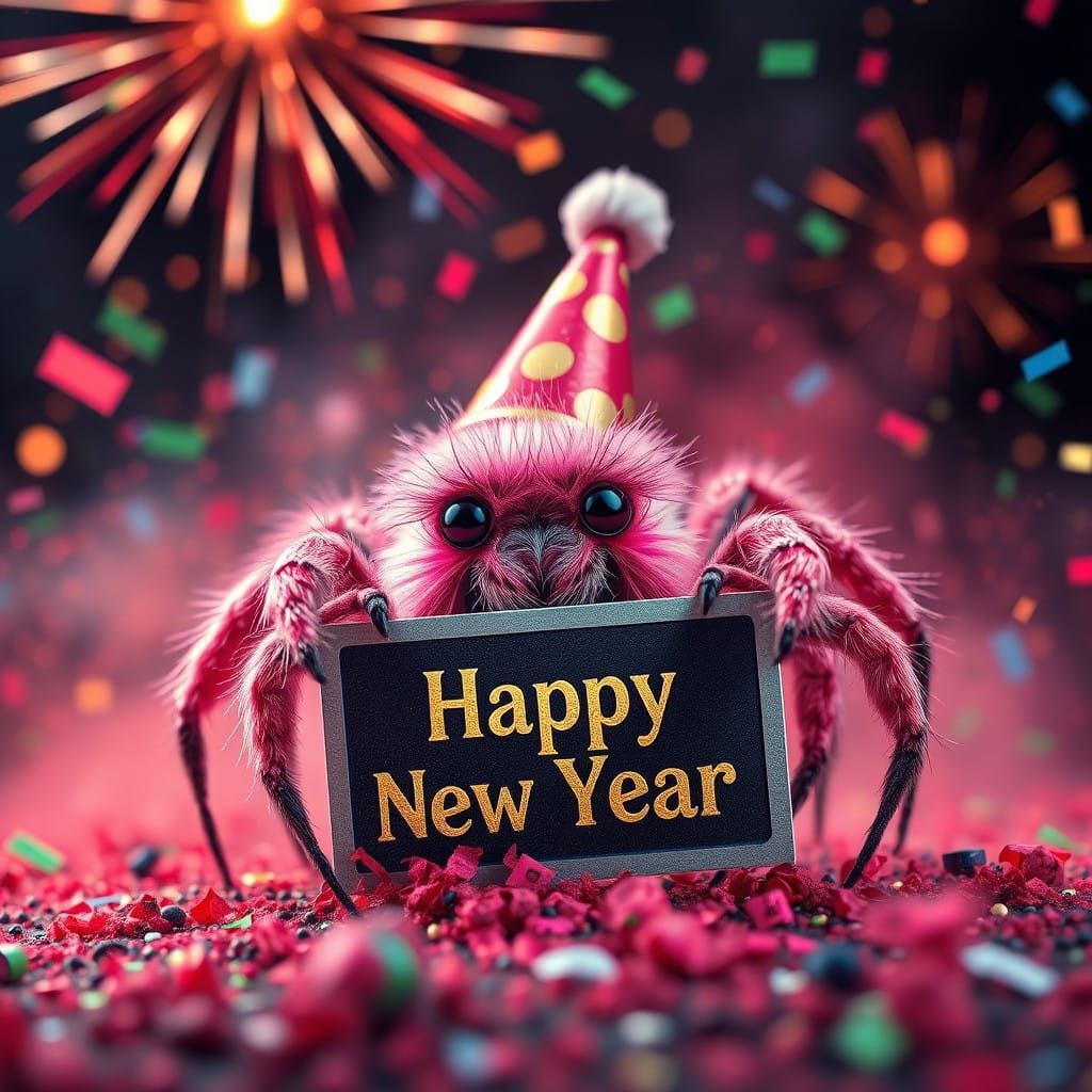 Hyper-realistic hyper-detailed Cute furry little pink spider with a ...