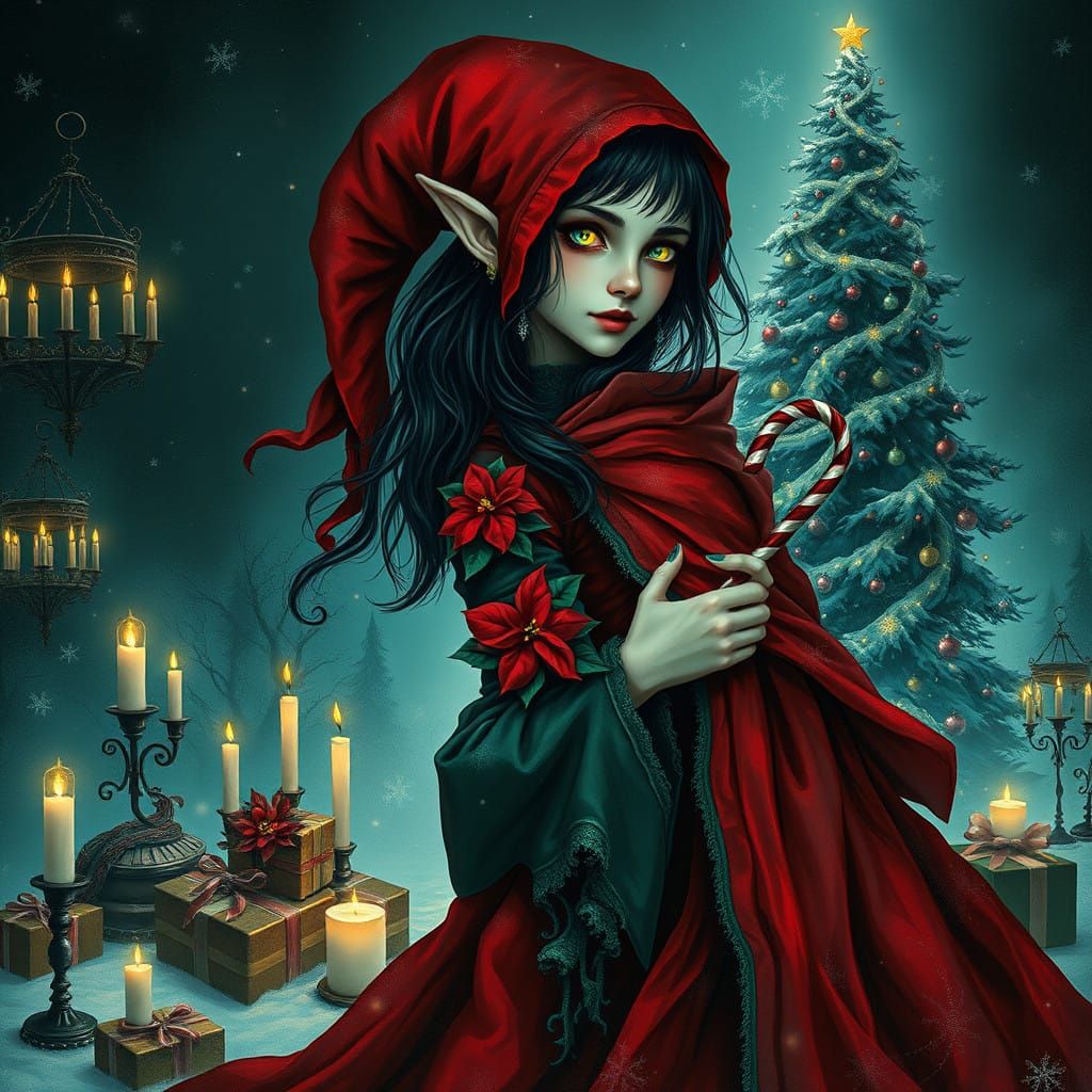 Beautiful Gothic Christmas elf, full body. Tim Burton Dan Mumford art ...