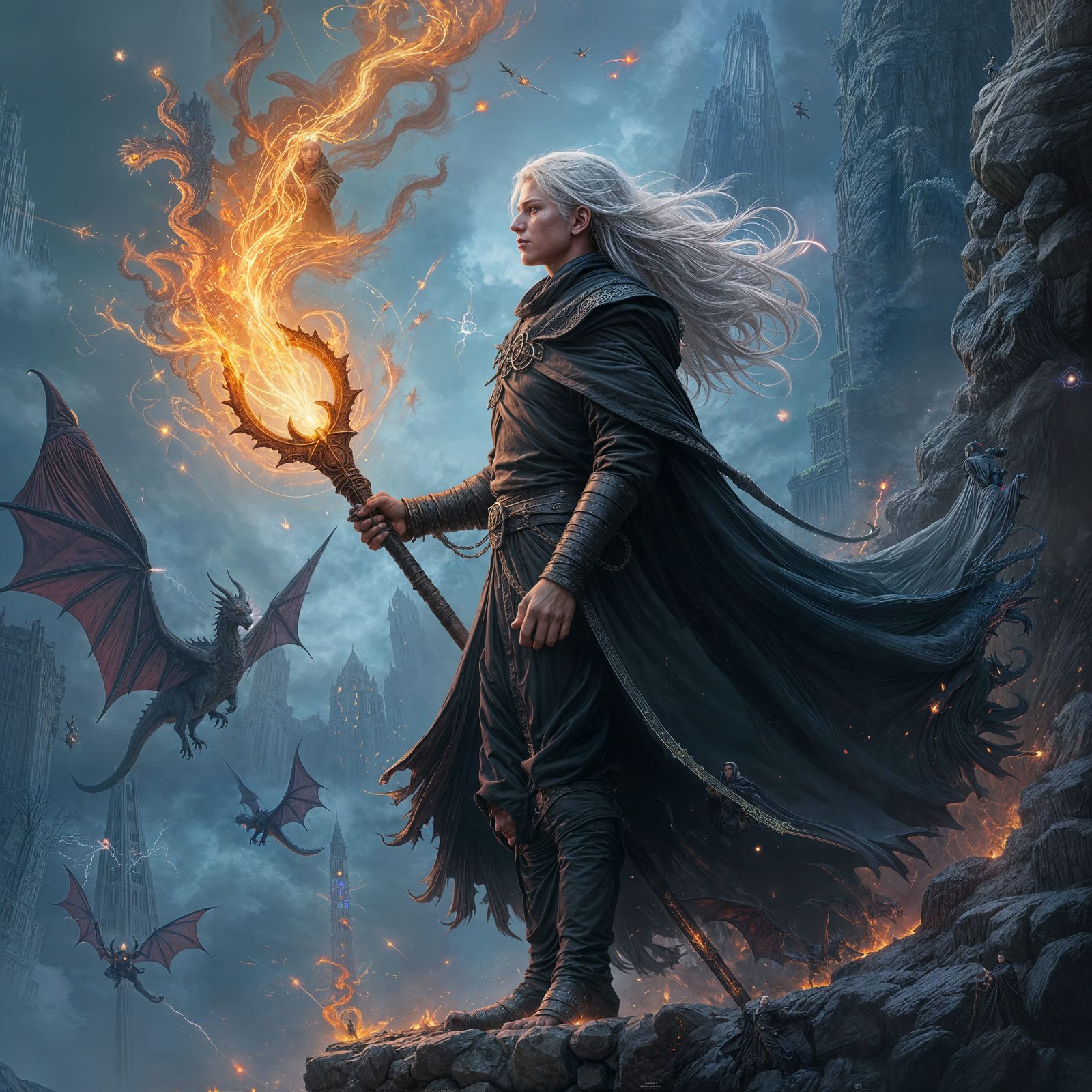 Ethereal Archmage Raistlin Majere Confronts Flying... - AI Art