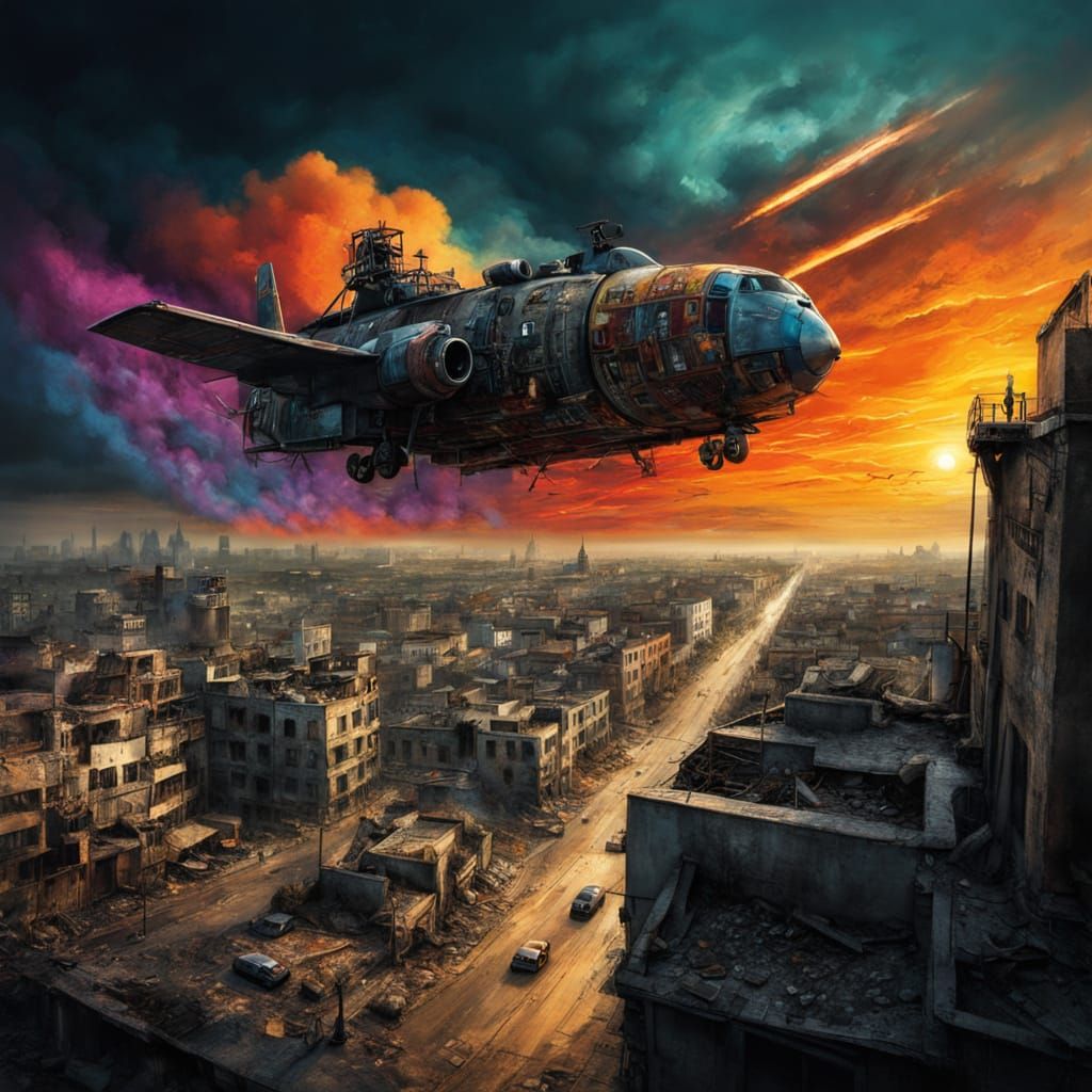 Vibrant Atompunk Metropolis Unfolds in Dark Fantas... - AI Art