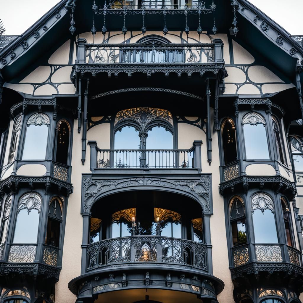 Hybrid Art Nouveau & Gothic Mansion #5 - AI Generated Artwork - NightCafe Creator