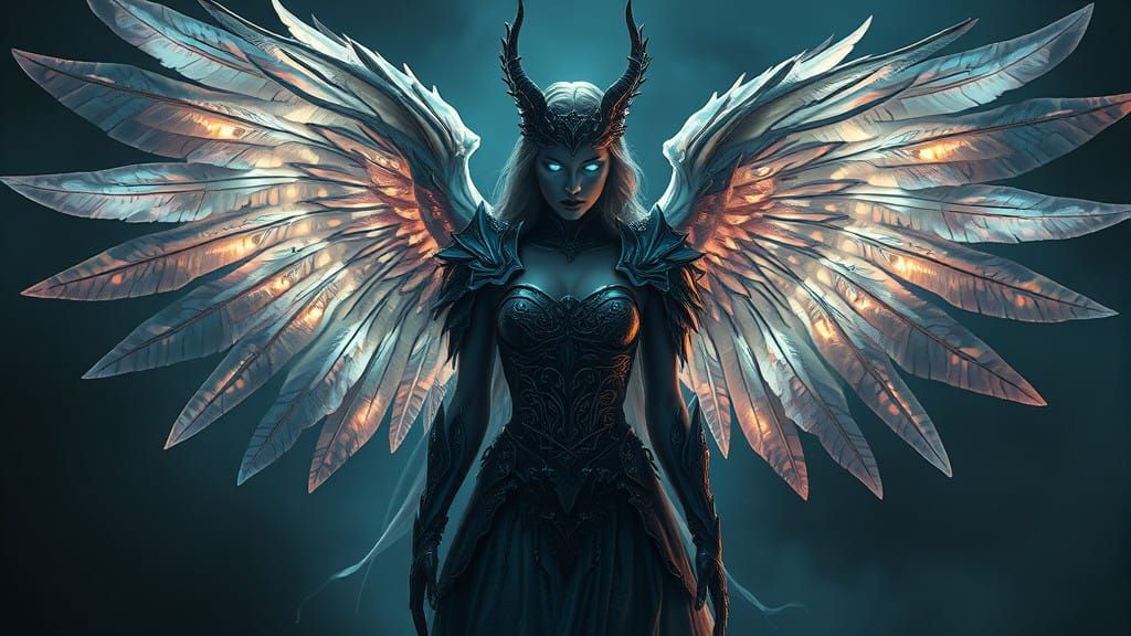 Cyberpunk Valkyrie Queen in Eerie Shadows - AI Art