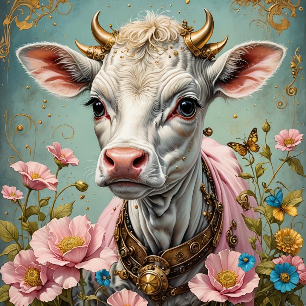 Magical Cow with Blossoms - AI Generated Artwork - NightCafe Creator