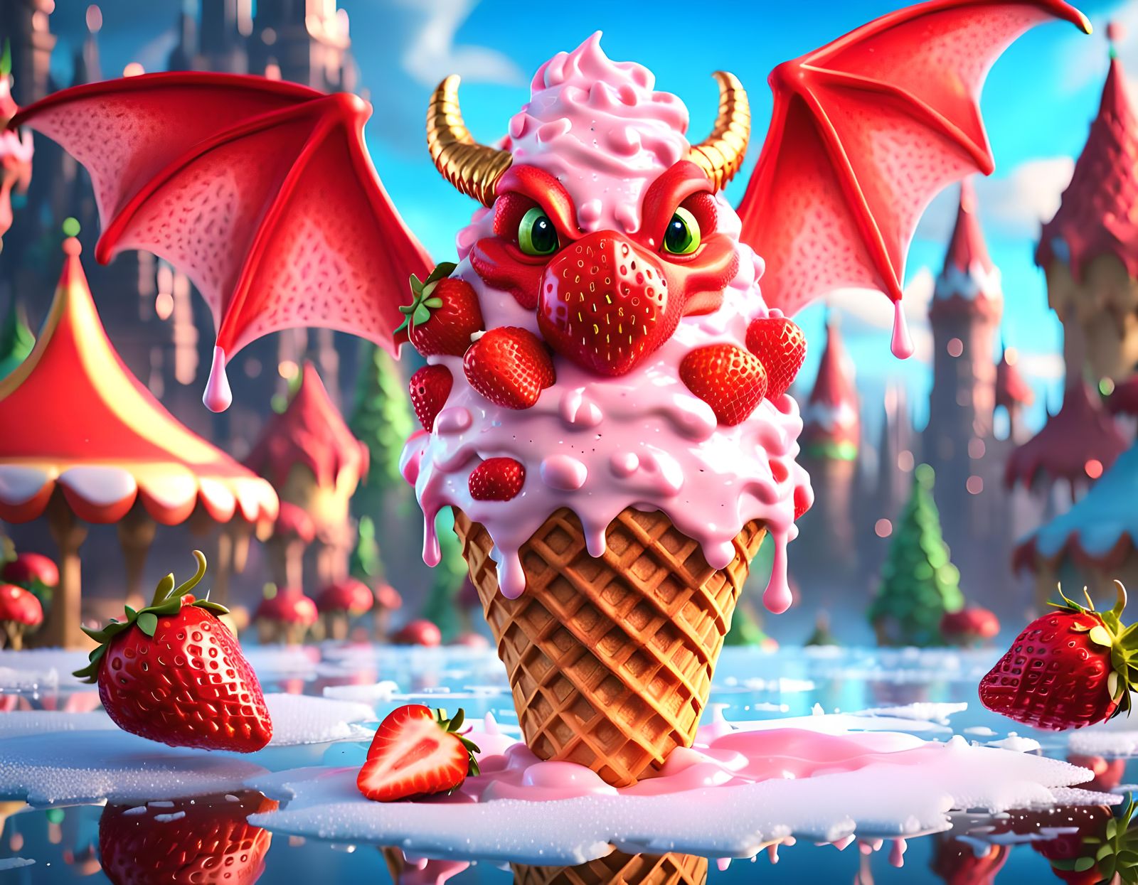 The Strawberry Ice Cream Dragon! - AI Generated Artwork - NightCafe Creator