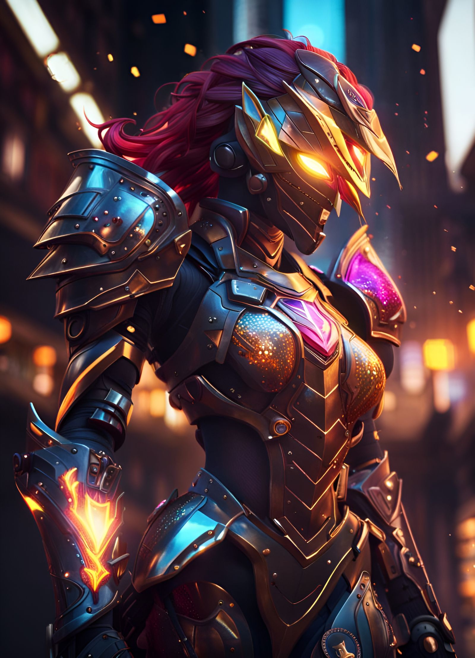 CyberKnight Sunset Shimmer - AI Generated Artwork - NightCafe Creator