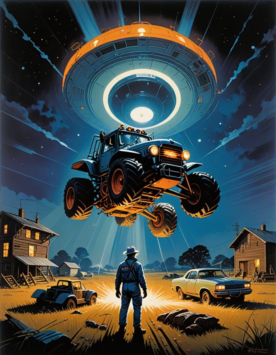 Farmer's Horrific Encounter with a Retro-Futuristi... - AI Art