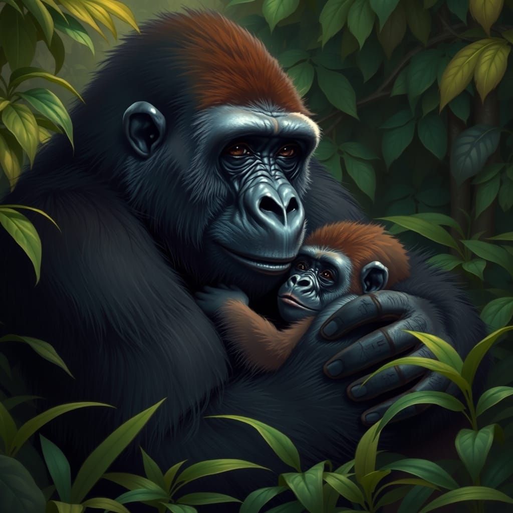 Father's Love for Son - Gentle Gorilla Father and Son in Jun...