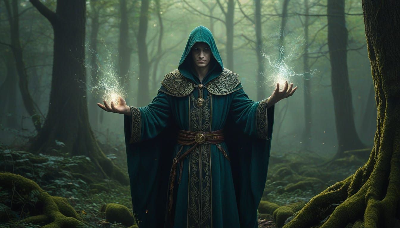 Elven Sorcerer Weaving an Arcane Spell