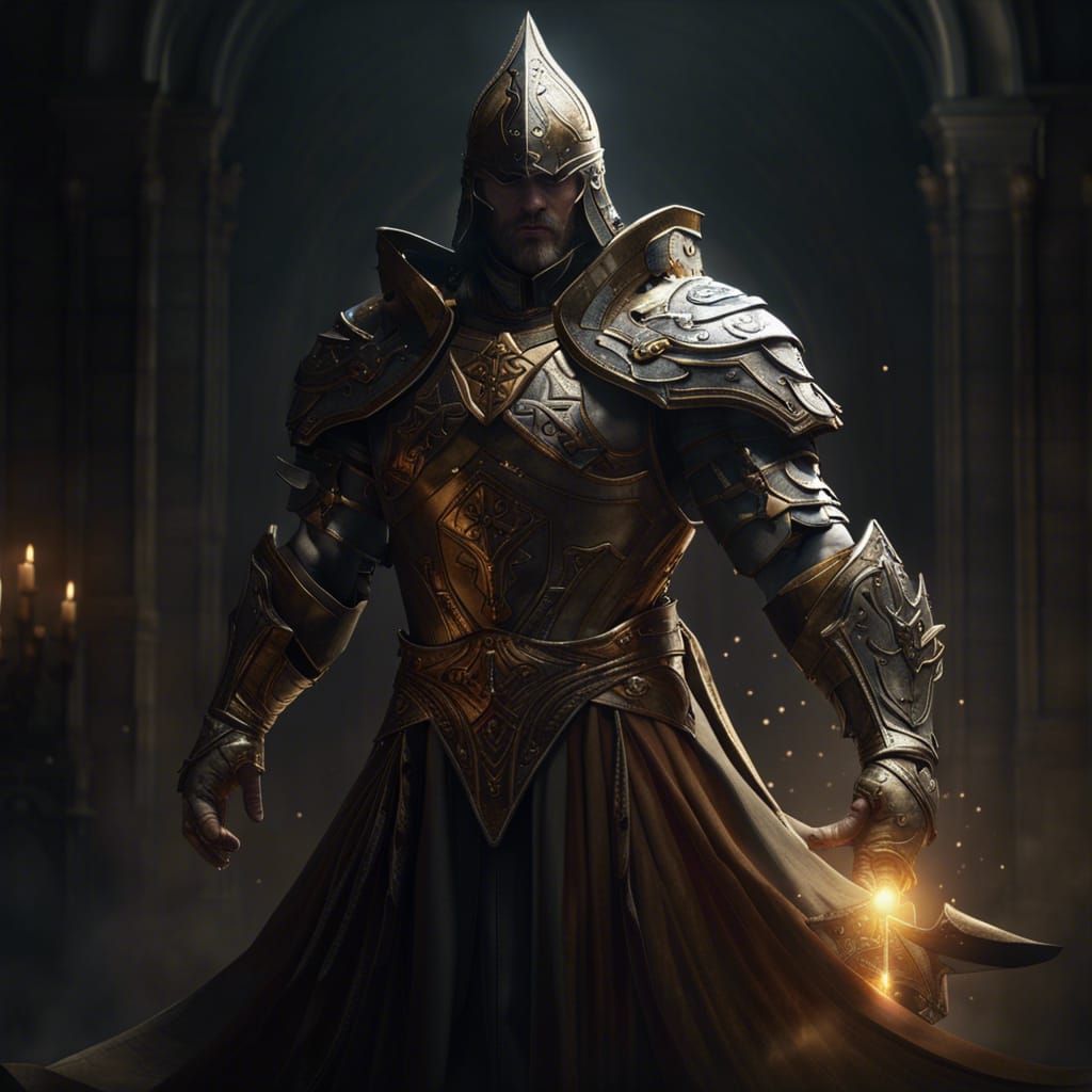 The Christian god represented in a refined armor of cloths. confident ...