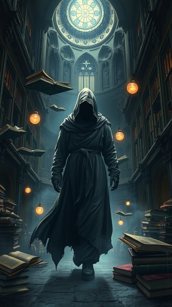 Ethereal Guardian of Forgotten Tomes in Gothic Rui... - AI Art