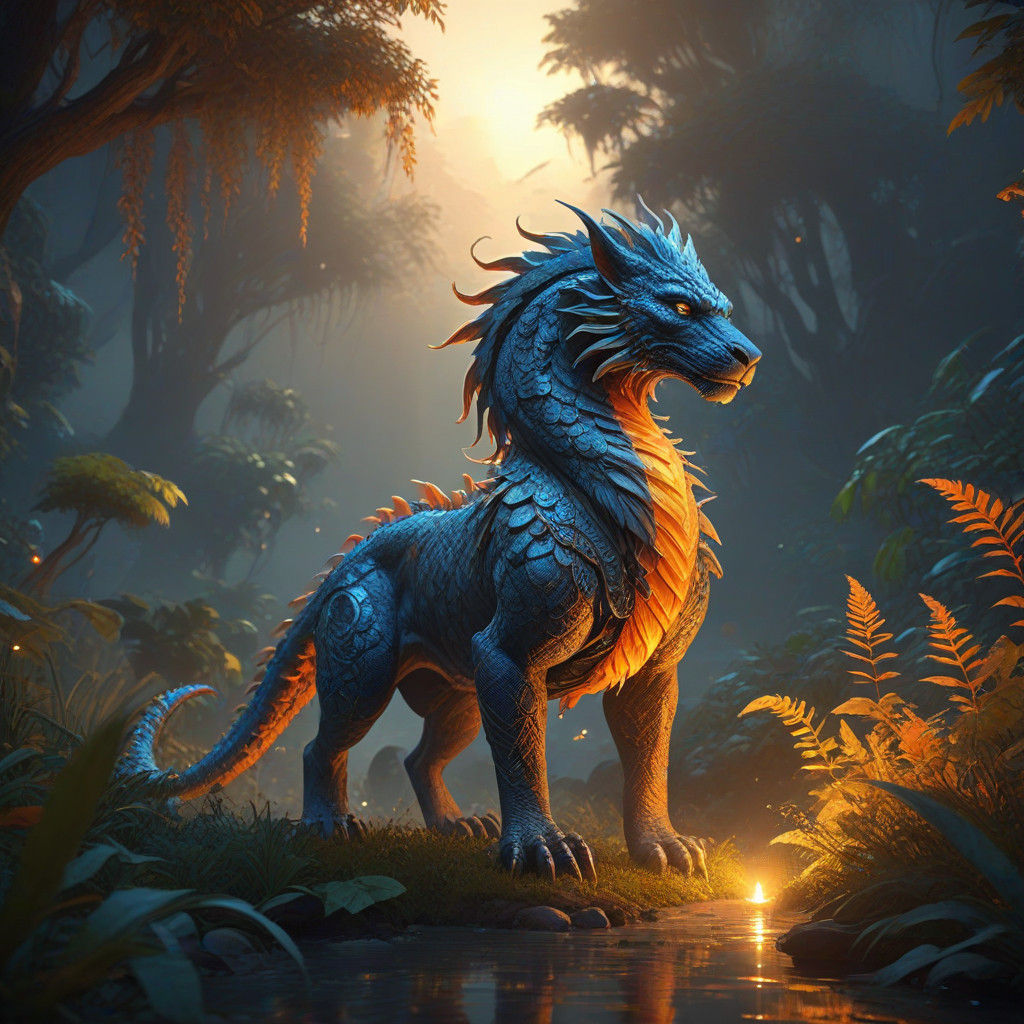 Epic Fantasy Gyaat in Vibrant, Iridescent Hues - AI Art