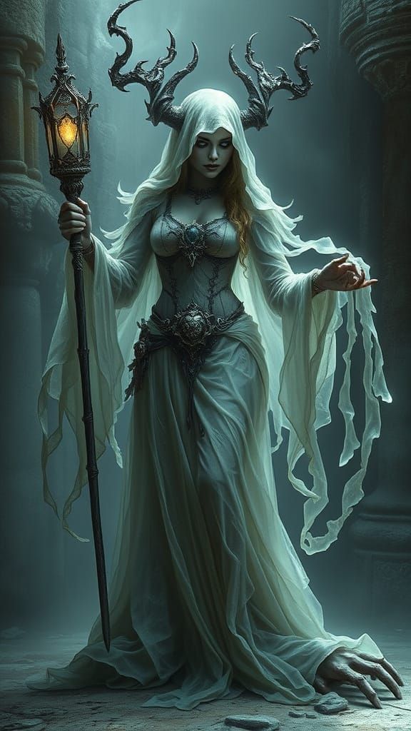 Banshee - Ethereal Dwarven Banshee in Cemetery, Royo Style