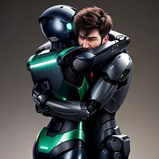 Machine hugging a Real Human - AI Generated Artwork - NightCafe Creator