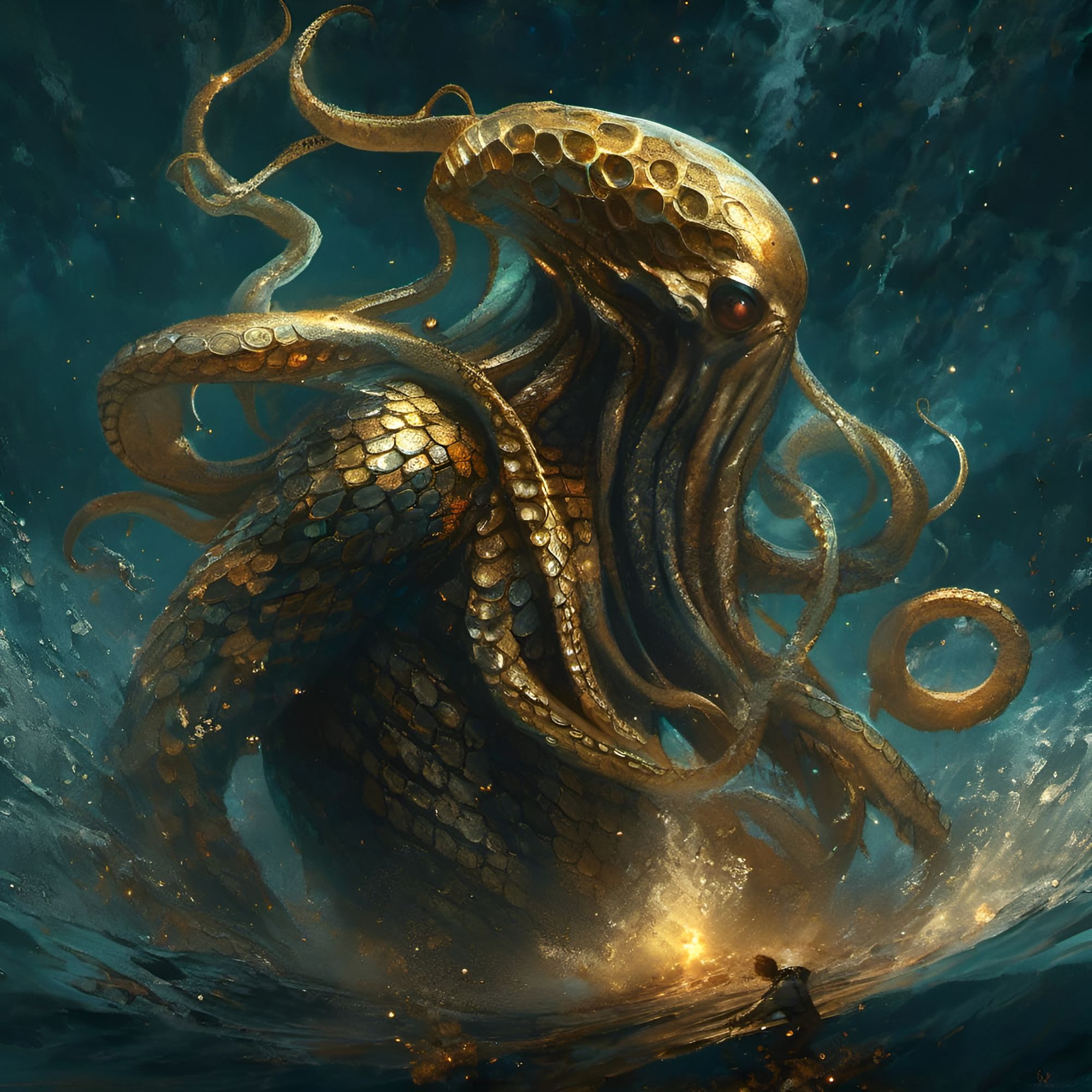 (an epic extremely detailed a gorgeous male golden octopus mermaid ...