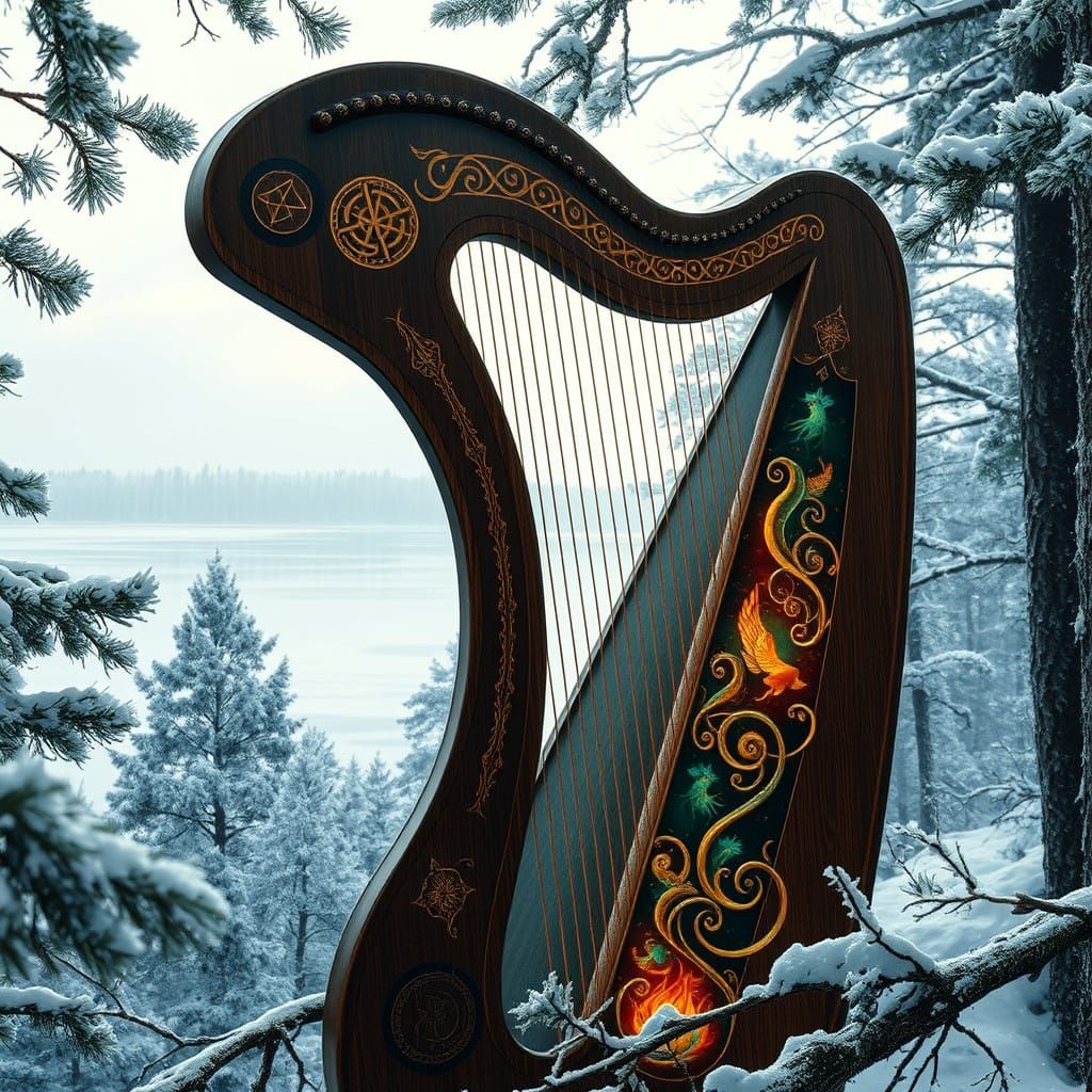 Hyperrealistic Portrait of Ancient Irish Harp amid... - AI Art