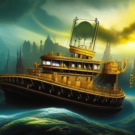 yellow steampunk submarine - AI Generated Artwork - NightCafe Creator