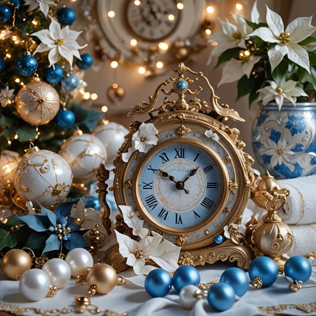 Luxurious Rococo Christmas Scene with Golden Light... - AI Art