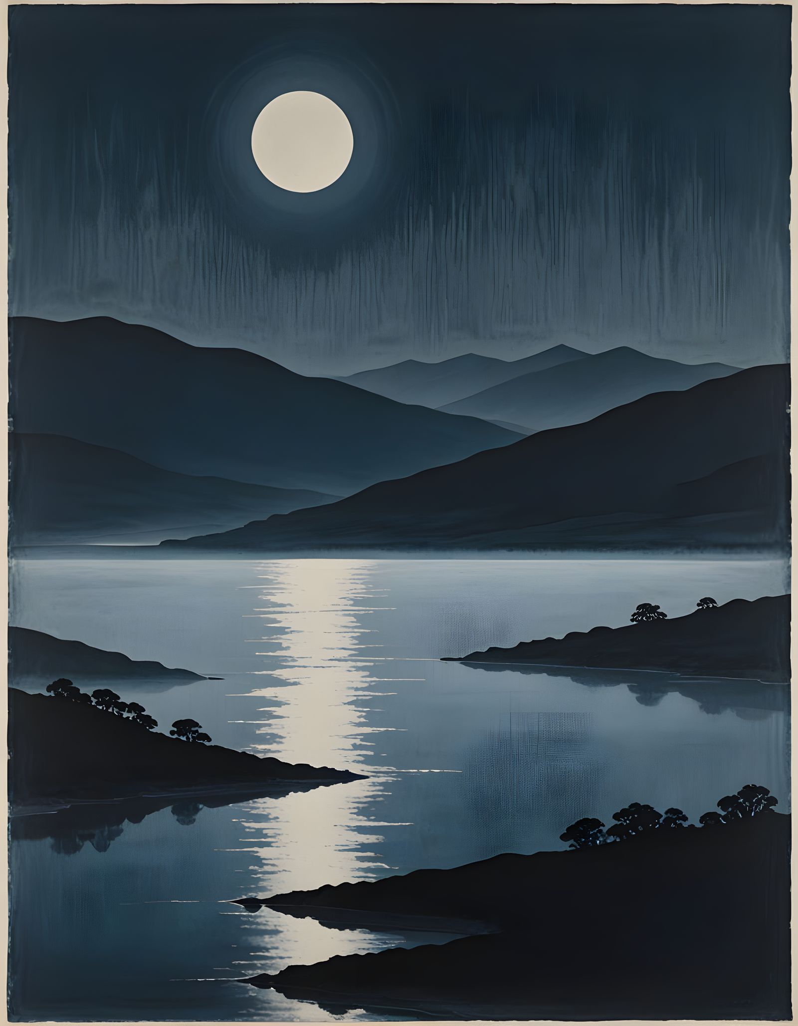 Abstract Night Landscape in Textured Cyanotype Sty... - AI Art