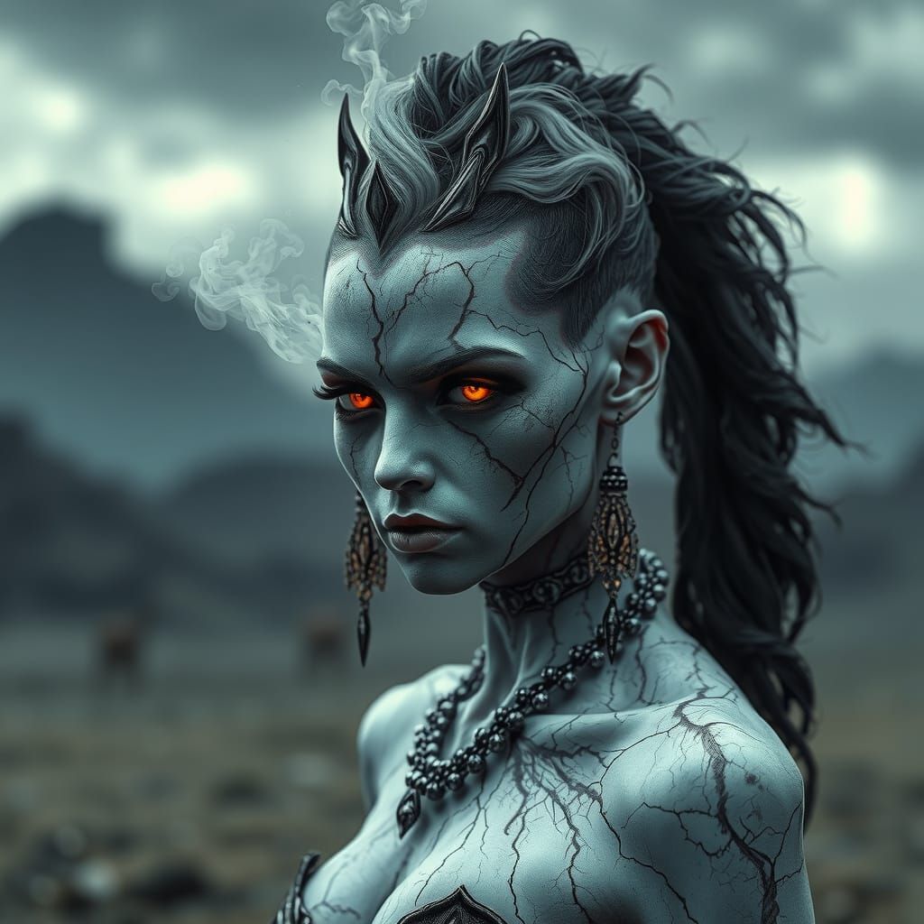 Lava Princess in Desolate Wasteland: Hyperrealisti... - AI Art
