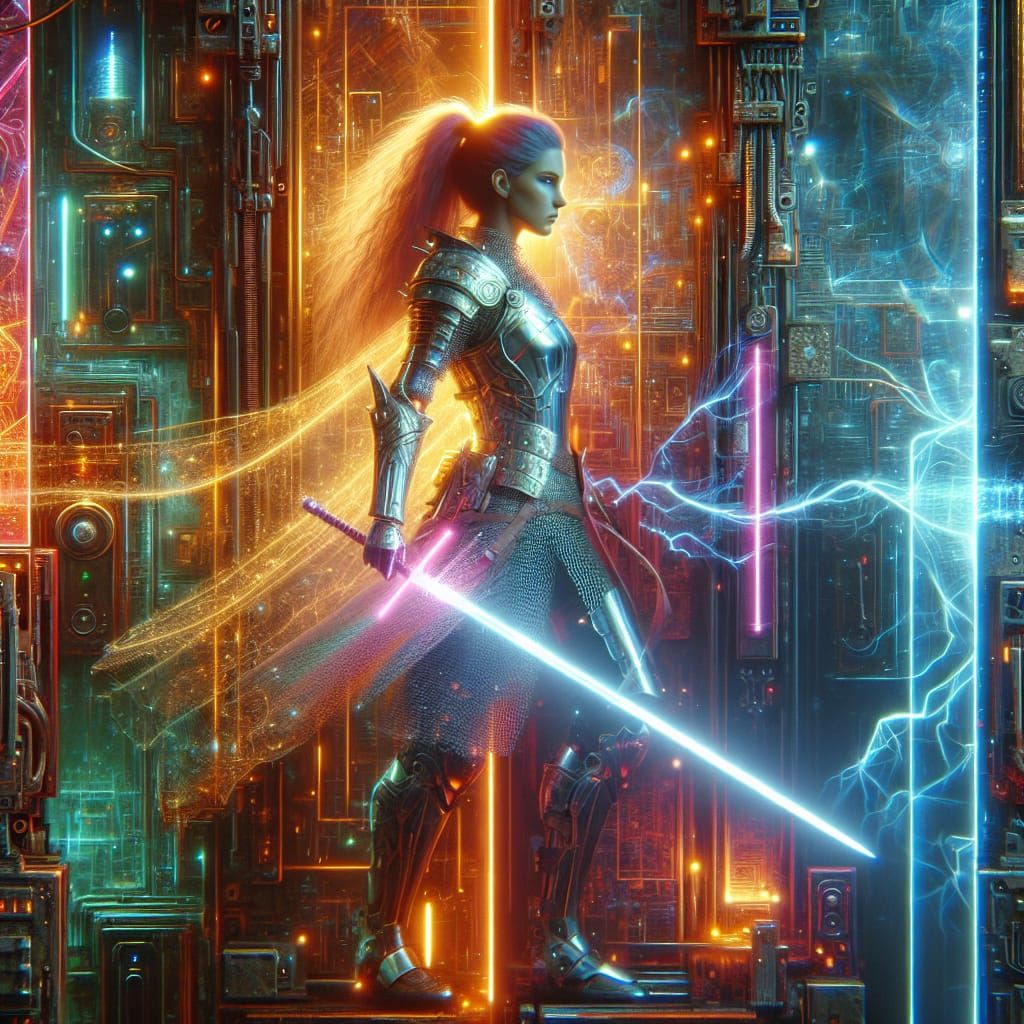 Future Knight v2 - Futuristic Maiden Knight in Neon Armor
