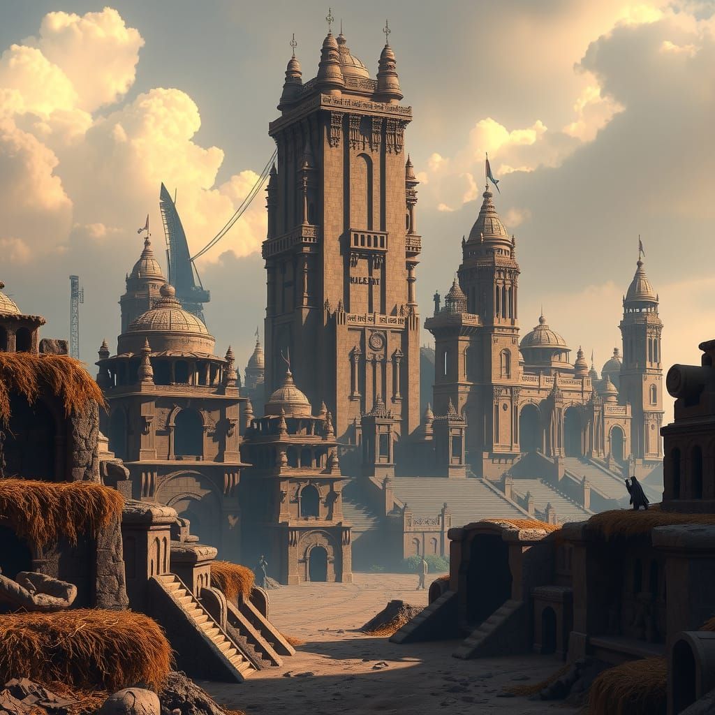Ancient Metropolis Built from Mud and Straw, in Fa... - AI Art