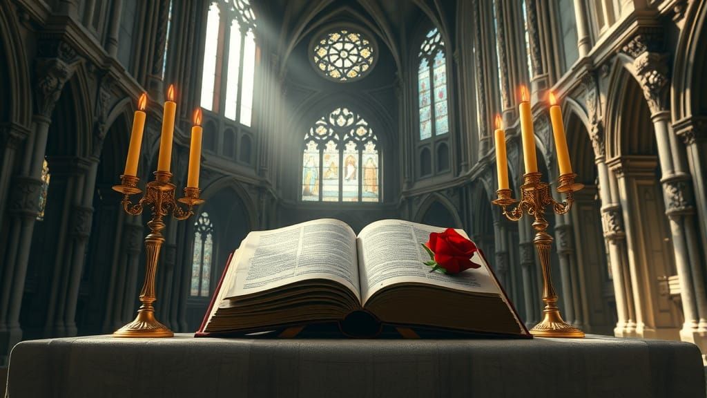 Das Weiße Buch - Surreal Cathedral Interior with Ancient Whi...