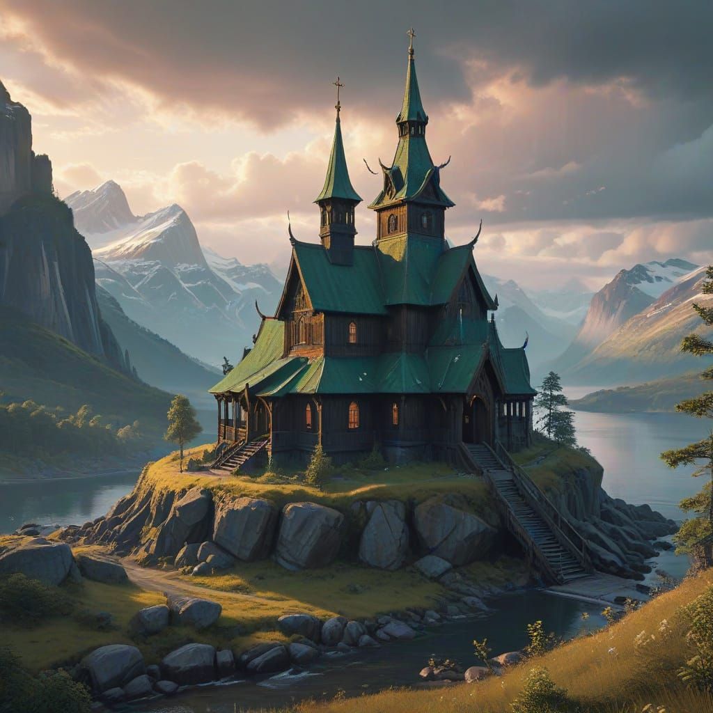 Olaf’s Church - Ethereal Wooden Stave Church Amidst Norwegia...