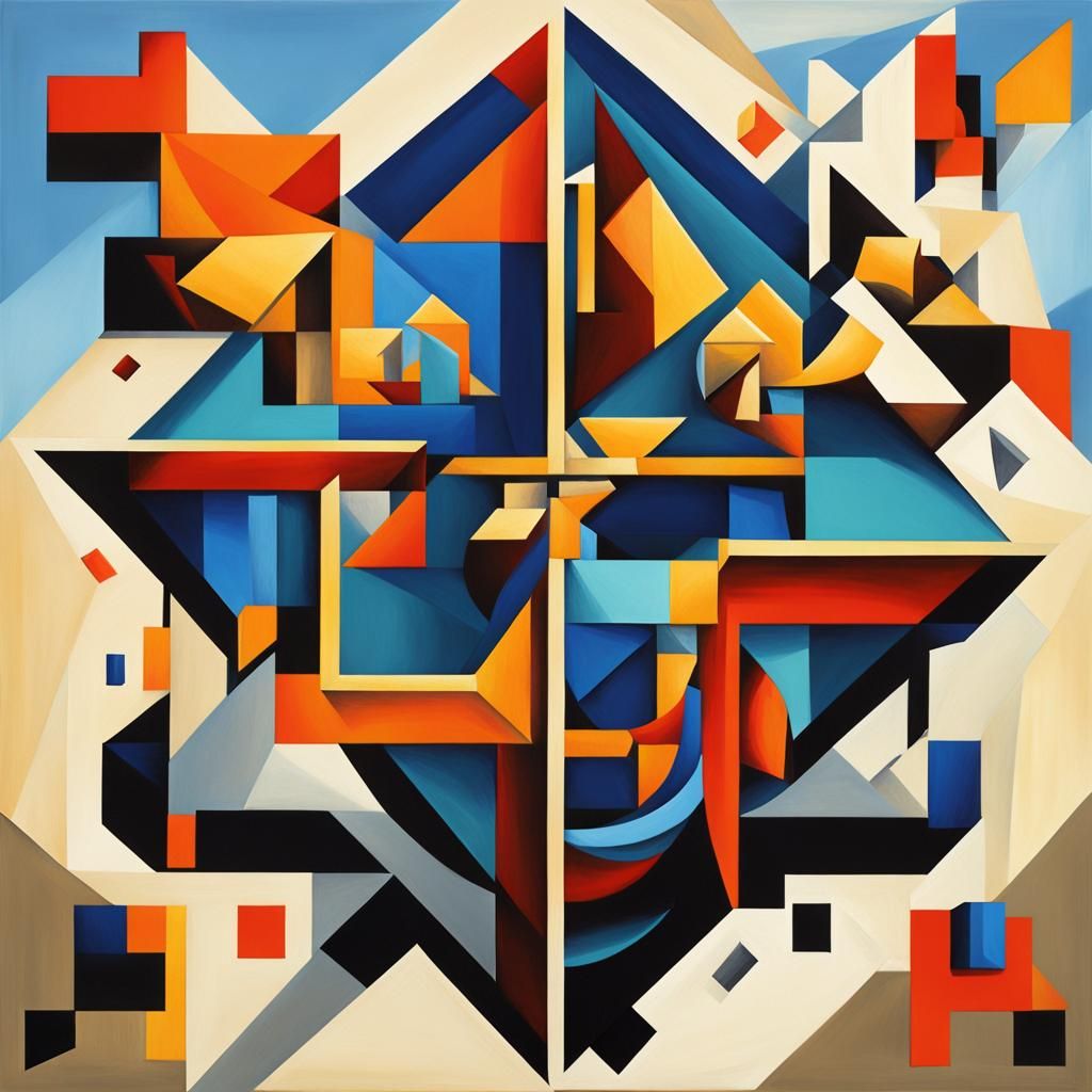 Upside down cake cubist painting, Neo-Cubism, layered overlapping ...