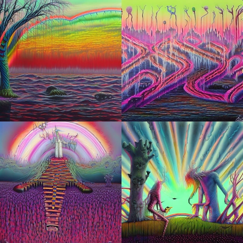 Macabre Nightmare Rainbow:: Hellscape watercolor by Alex Grey, Lisa ...