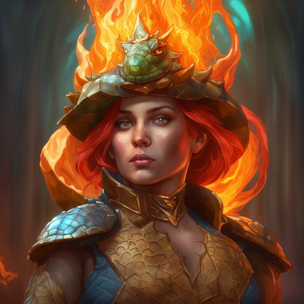 Fire queen with turtle armor on - AI Generated Artwork - NightCafe Creator