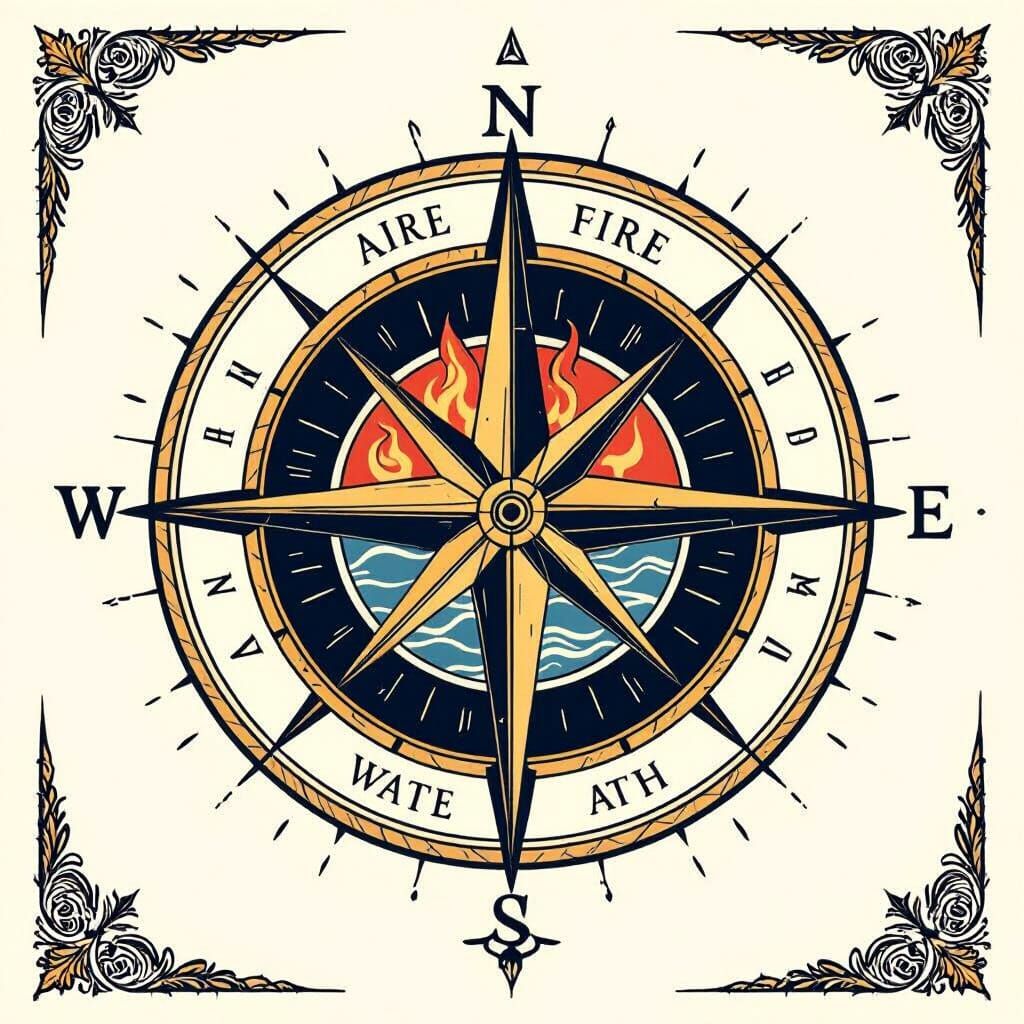 Elements Compass in Nautical Style with White Back... - AI Art