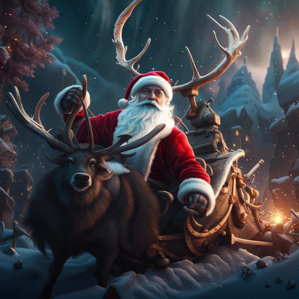 santa claus in his slay /well detailed reindeer/magical dust - AI ...
