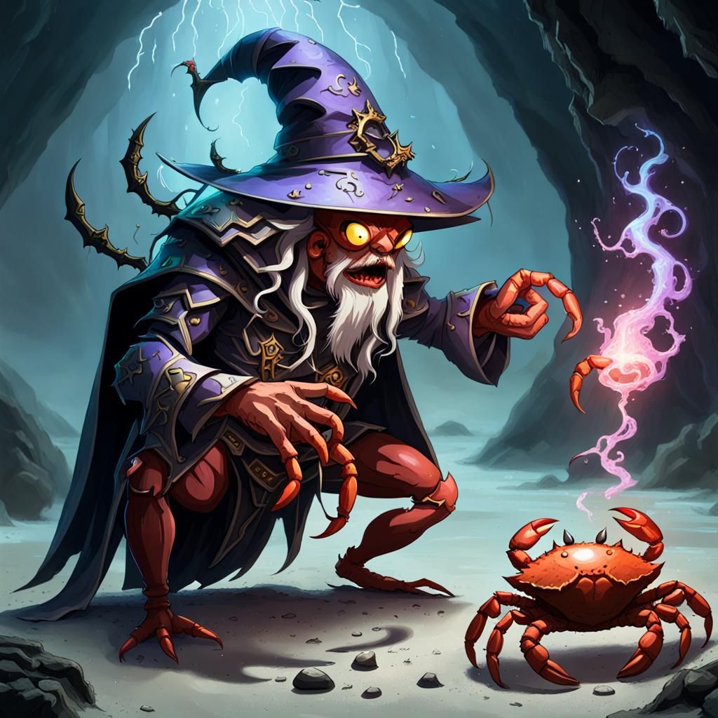 A crab wizard casting spells at a crab necromancer - AI Generated ...