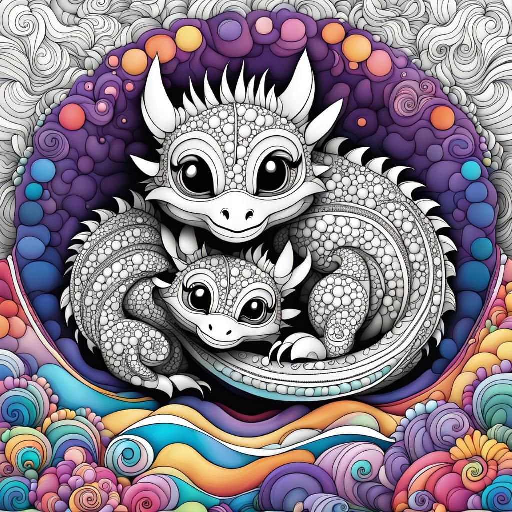 Little Dragons Coloring Book page 22 - AI Generated Artwork - NightCafe Creator