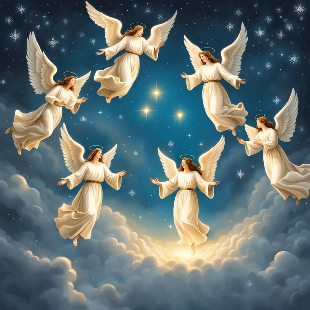 christmas angels in sky announcing Jesus' arrival - AI Generated Artwork - NightCafe Creator