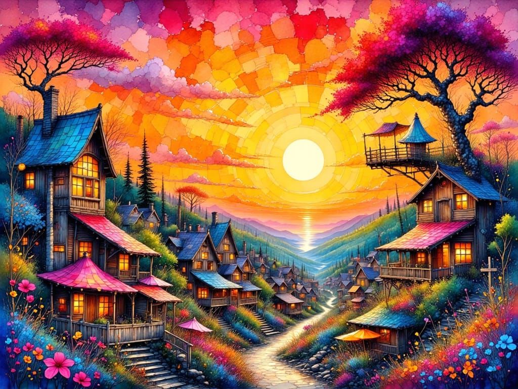 Sunrise on the town (3) - Vibrant Sunrise Townscape in Akim...