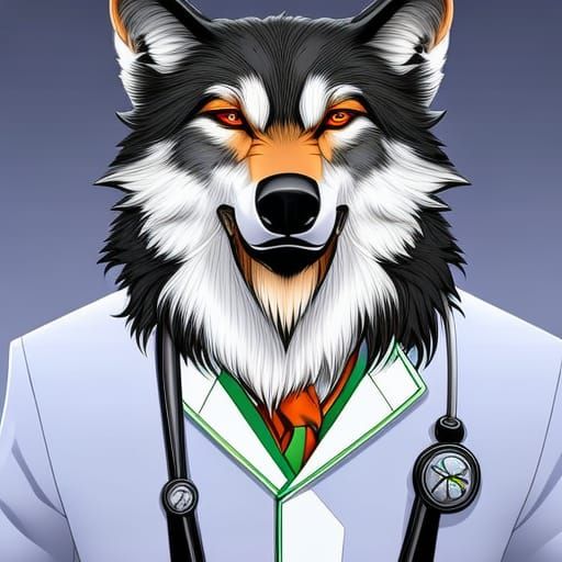 anthro wolf scientist wearing labcoat lineart looking at viewer - AI ...