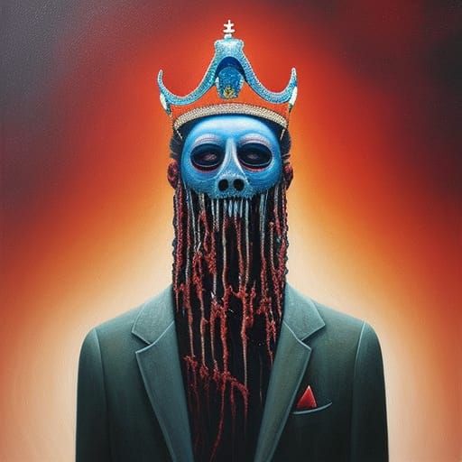 a close up of a painting of a person, scp-106, frozen zombie man with a ...