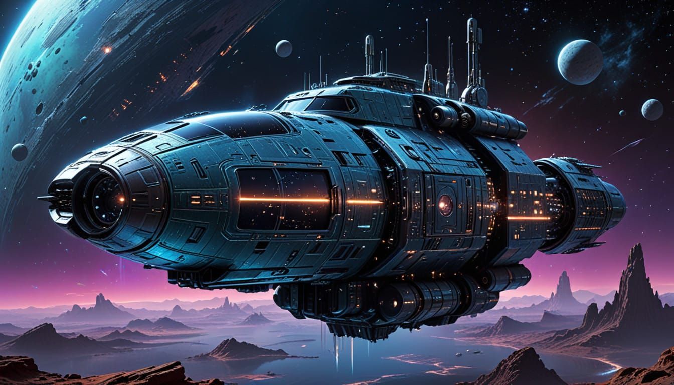 Cyberpunk Spacecraft Radiates Electric Blue-White ... - AI Art