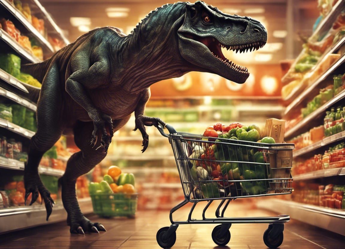 finally the shopping cart that suits t-rex needs! - AI Generated ...