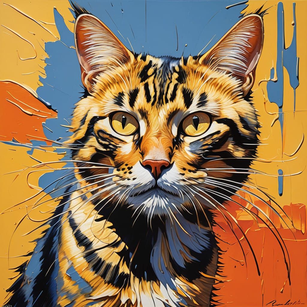 Oil painting Realistic. Impasto. Crazy Cats.