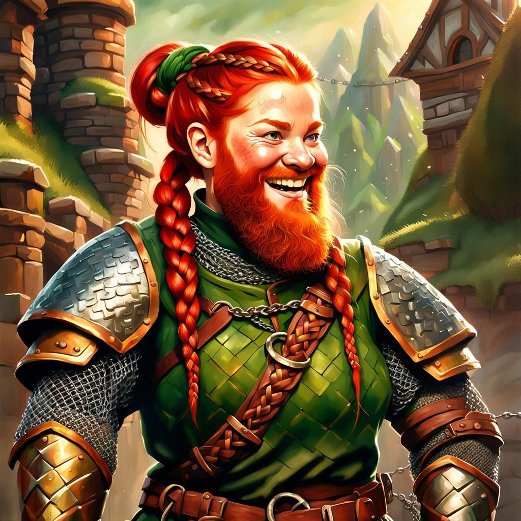 Impressive Oil Painting of a Red-Haired Dwarf Woma... - AI Art