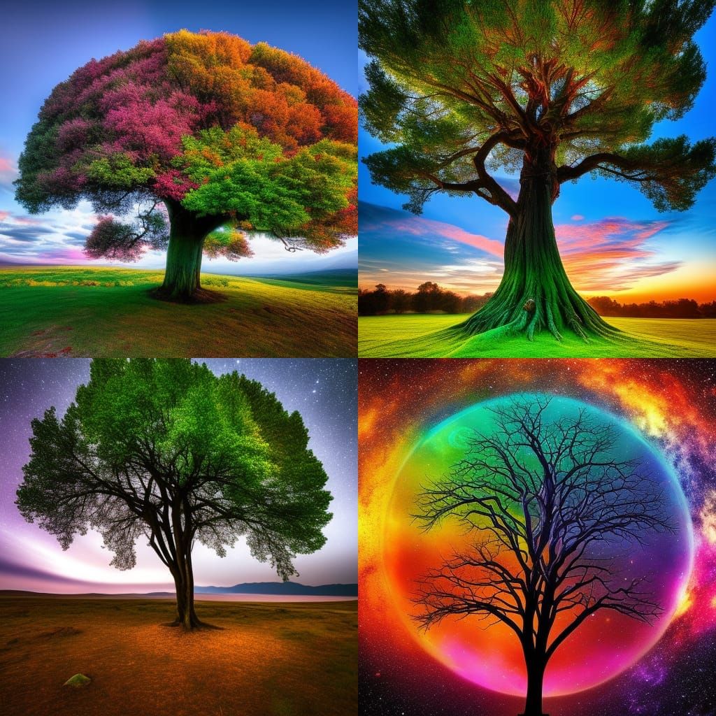 Colourful, ancient cosmic world tree. intricate details, HDR ...