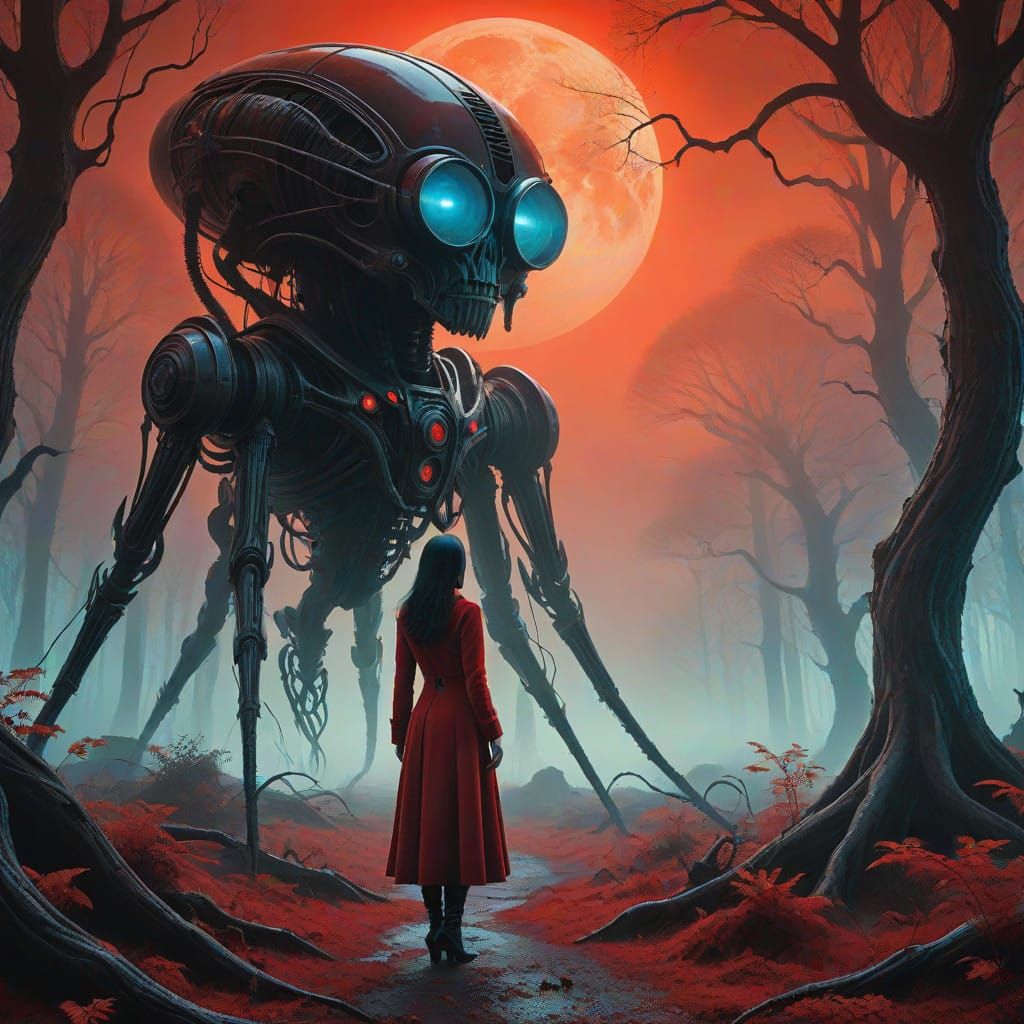 stuck in liminal space - Ethereal Woman in Neon-Lit Alien Fo...