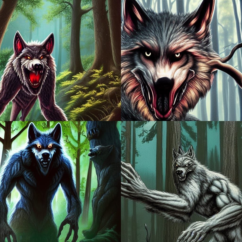 E.g. werewolf in the woods hyperdetailed : r/nightcafe